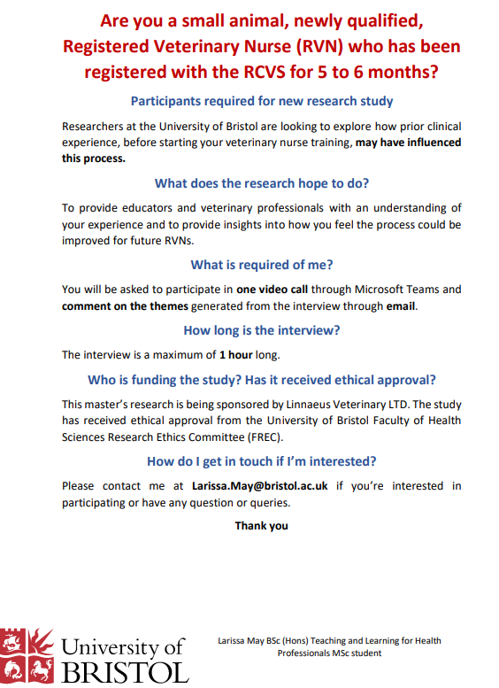 Calling newly qualified RVNs who have been on the RCVS register for 5 ...